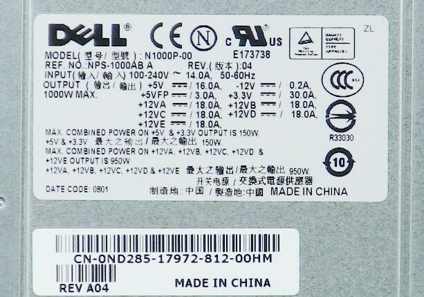 Original ND285 - 1000W For Dell XPS 700 / 710 / 720 / Precision 490 ...